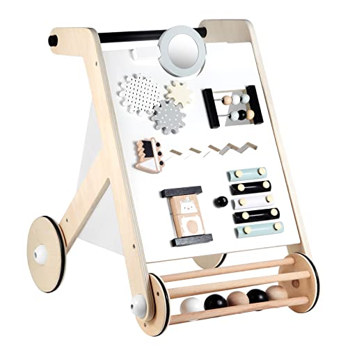 Beright Wooden Baby Walker with Roller, Push and Pull Learning Activity Walker, Multi-Functional Kidsβ Activity Toy, Multiple Activities Center, Develops Motor Skills & Stimulates Creativity