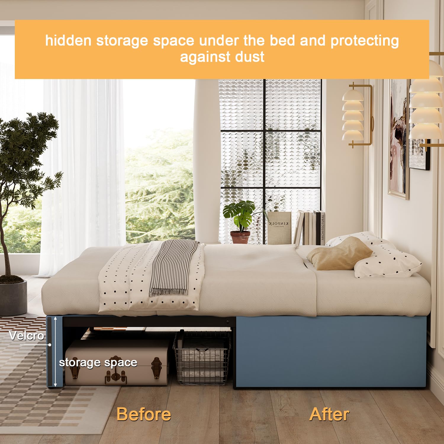 ALDRICH King Size Platform Bed Frame with Fabric Cover 14 Inch,Metal Platform Bed Frame with Steel Slat Support,No Box Spring Needed,Noise Free,Easy Assembly,Dark Grey