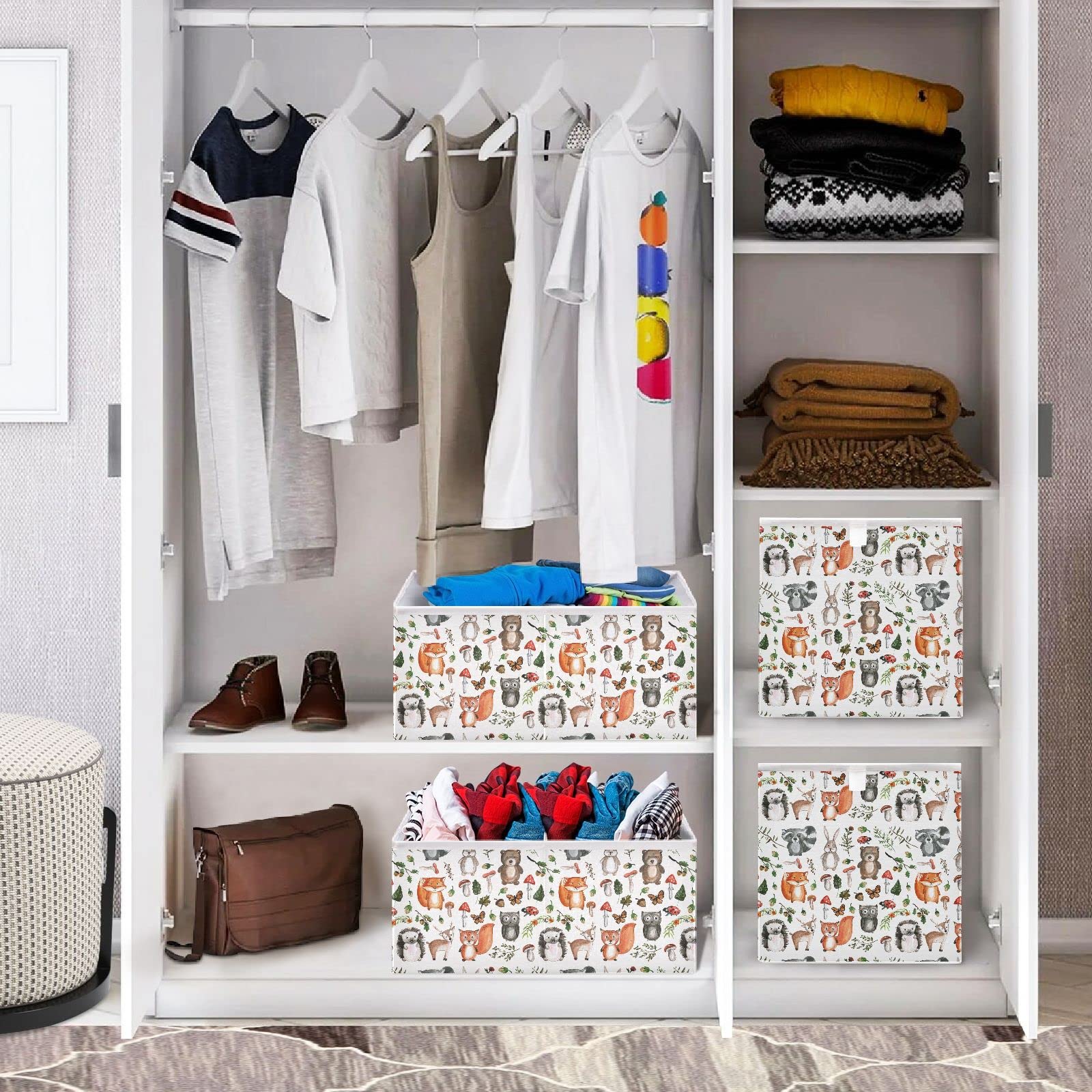 senya Large Storage Bins Woodland Animals Collapsible Foldable Storage Cubes Fabric Basket Closet Organizer Containers Box for Home Bedroom Office 11 x 11 x 11in