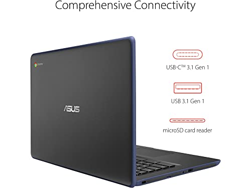 ASUS 2022 C403 Chromebook 14" HD Laptop, Intel Celeron N3350 Processor, 4GB RAM, 32GB eMMC Flash Memory, Intel HD Graphics 500, HD Webcam, Stereo Speakers, Chrome OS, Dark Blue, 128GB USB Card