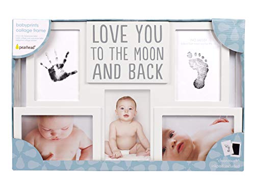 Pearhead Love You to the Moon and Back Collage Baby Frame, Gender-Neutral Baby Nursery Décor for New and Expecting Parents, Baby Keepsake Frame, White