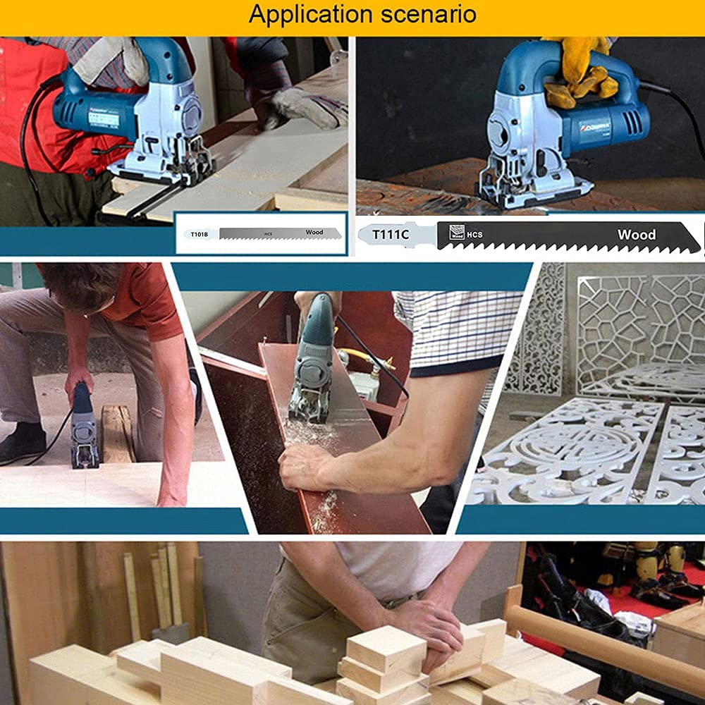 40 Pcs Jigsaw Saws Blade Set, Assorted HCS/HSS T Shank Woodworking Jig Saw Blades for Wood Plastic and Metal Cutting, 5 Kinds Replace Jig Saw Blade Fit for Bosch Dewalt Compatible with Black+Decker
