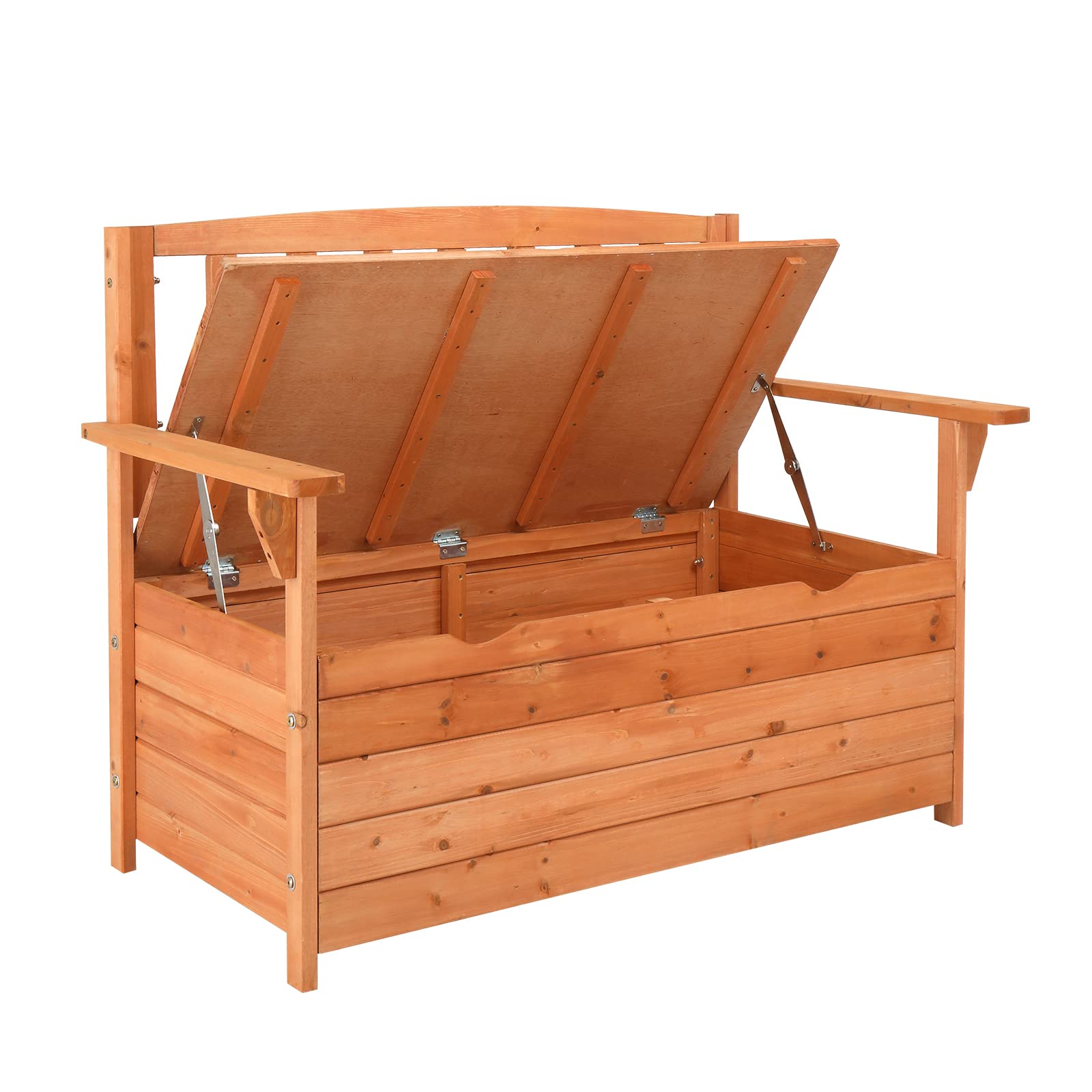 Aiyyds Cedar Outdoor Storage Bench with Seating - 44-inch Patio Bench with Backrest and Armrests, Weatherproof Deck Storage Box in Vibrant Orange-Red