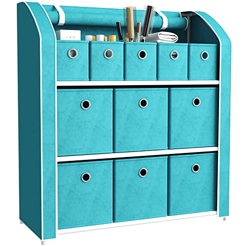 HOMEFORT 11 Drawer Dresser Chests of Drawers Toy Clothes Organizer Fabric Storage Cube Bins with Sturdy Metal Shelf for Bedroom Living Room