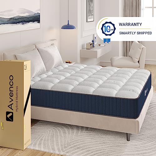 Avenco Queen Mattress, 12 Inch Hybrid Mattress Queen Size with Pocket Innerspring and Latex Memory Foam, Medium Firm Mattress Queen in a Box, Motion Isolation, Relieves Pain & Pressure Points