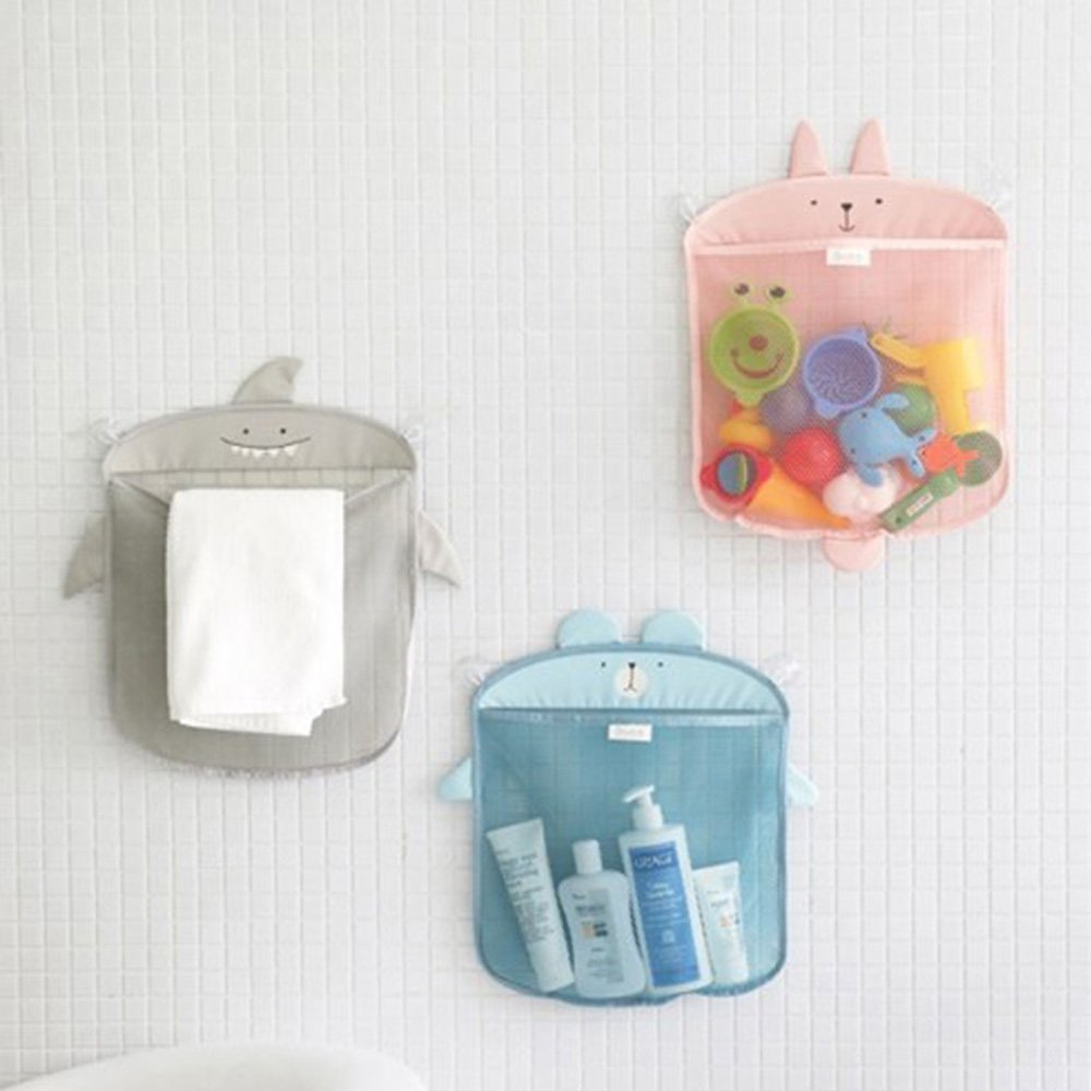 Bath Toy Organizer Cute Baby Hanging Mesh Net Cartoon Tub Toy Storage Large Size and Quick Dry Bathtub Toy Holder (Blue)