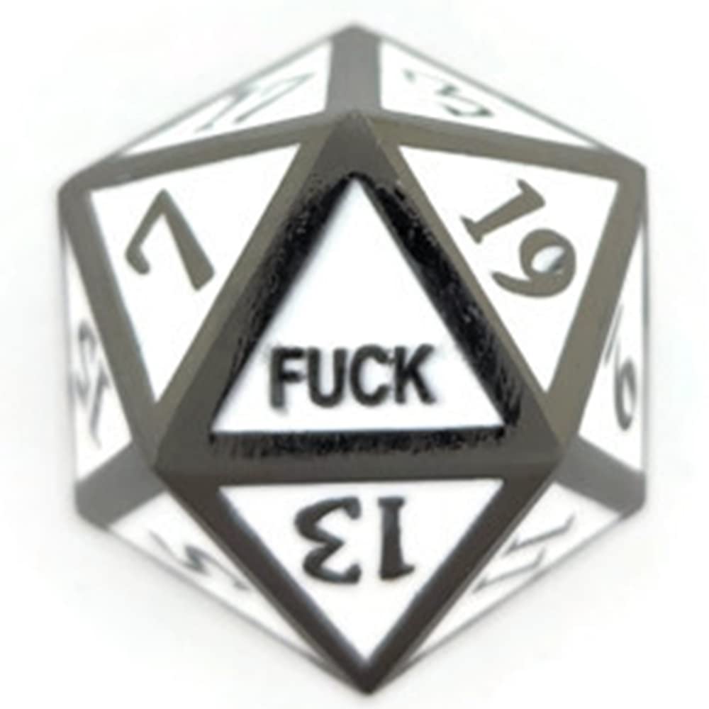 Black and White Metal D20 F*** Dice Critical Fail F 20 Sided Die Set DND Black Gunmetal Color Number for Role Playing Game Dungeons and Dragons D&D Pathfinder Shadowrun and Math Paladin