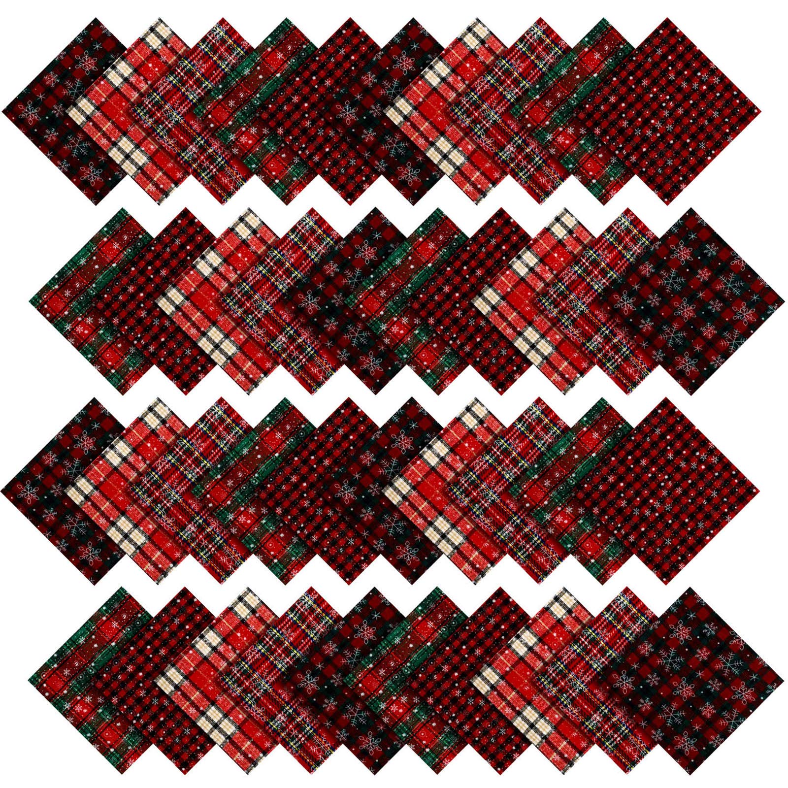 40 Pieces Christmas Precut Fabric Squares Quilting Fabric Plaid Snowflake Fabric Squares for DIY Sewing Quilting Patchwork Craft (5 Inch)