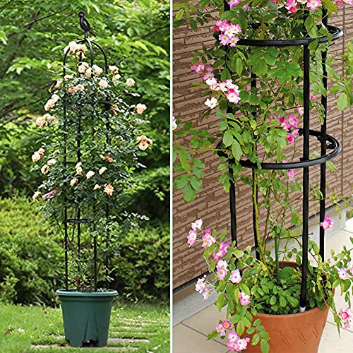 Anothera 6ft Rustproof Metal Pipe with Heavy Duty Plastic Coated, Garden Outdoor Indoor Potted Plant Support, Round Obelisk Trellis for Climbing Vine(Black)