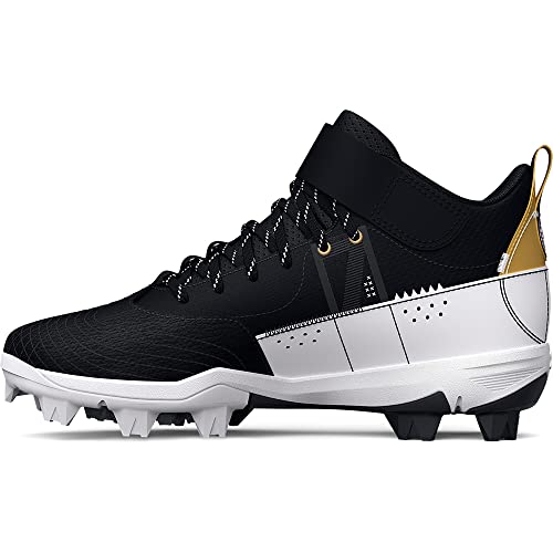 Under Armour Baby Boys Harper 7 Mid Junior Rubber Molded Cleat Baseball Shoe, (001) Black/White/Black, 4 Big Kid US