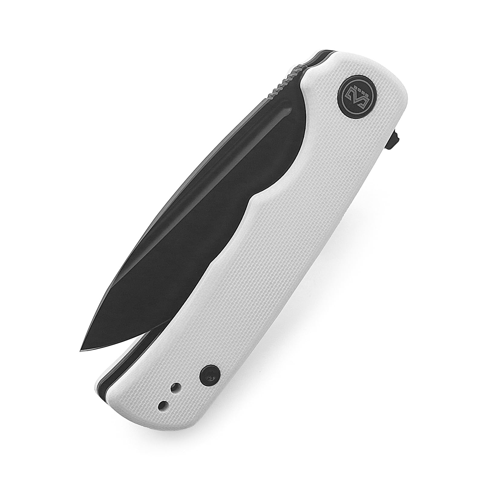 Miguron Knives M Talism Flipper Folding Knife,3.01" Black PVD D2 Blade White G10 Handle With Deep pocket Clip,Camping Hiking Pocket Knife MGR-810WH
