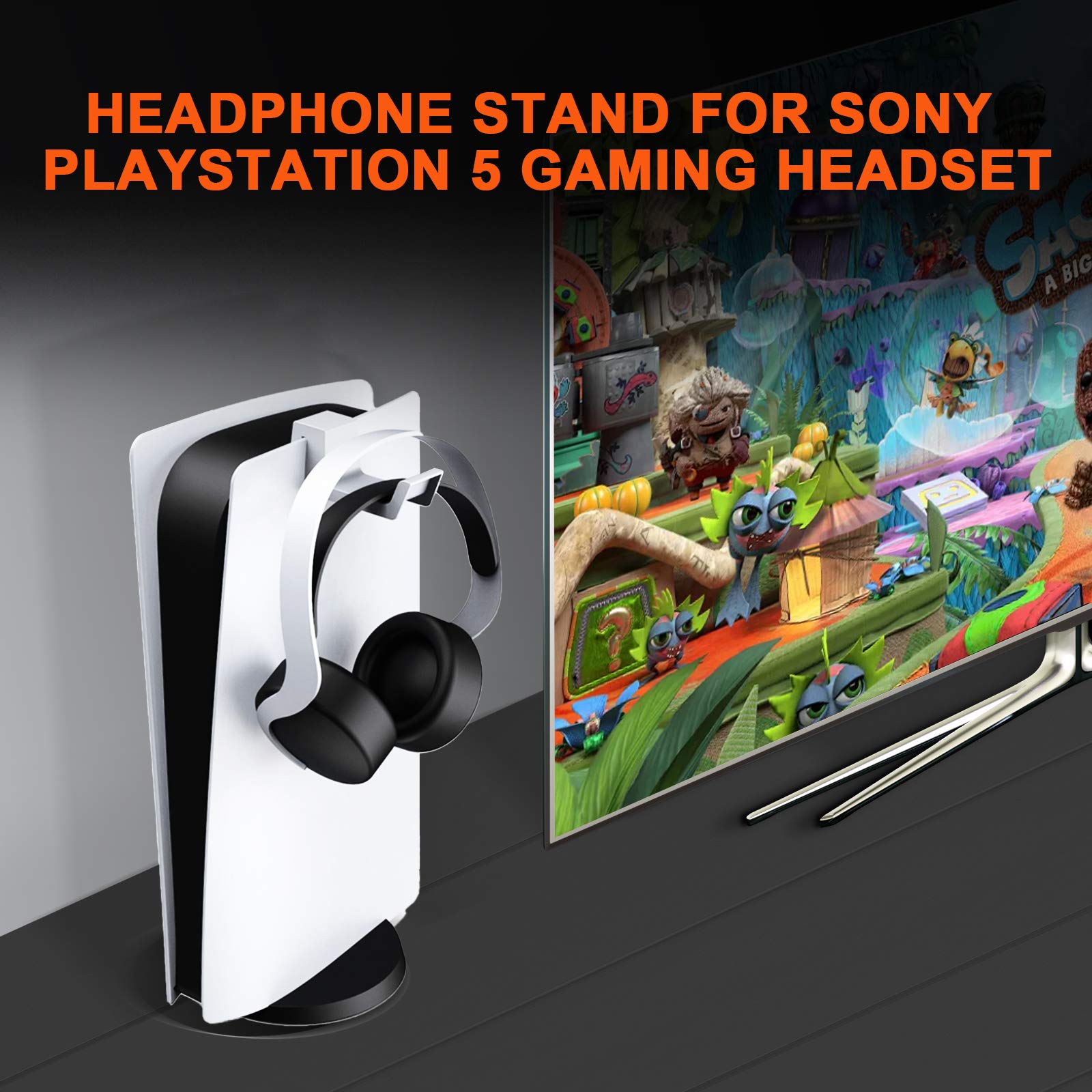 BEJOY Multifunctional Vertical Stand with Headphone Stand, 3-Level Rotate Fans Speed, Dual Type-C PS5 Charging Station with Gaming Headset Holder, 11 Games Boxes Storage, White…