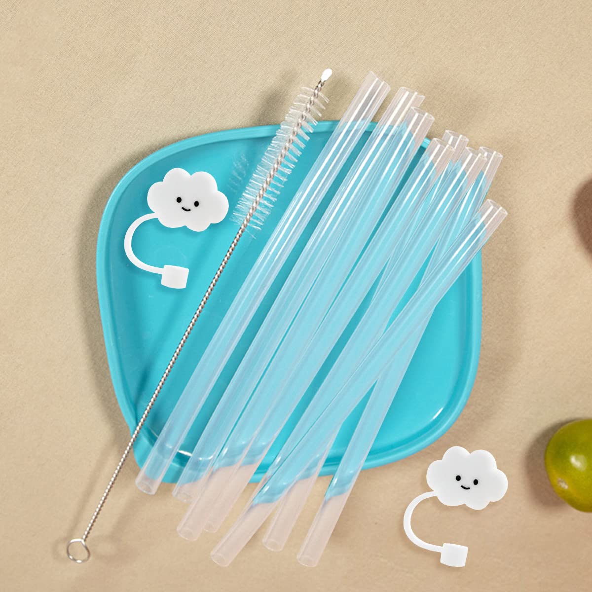 8 Pack Silicone Replacement Straws for 20/30/40 oz Cup,Long Straws with Cleaning Brush and Straw Covers Compatible with Stanley Cup Tumbler