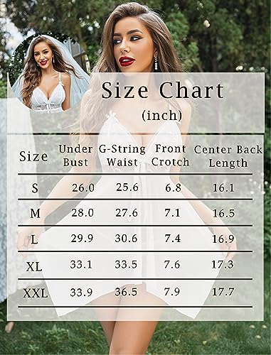Avidlove Women Lingerie Lace Babydoll V Neck Sleepwear Strap Chemise (White,S)