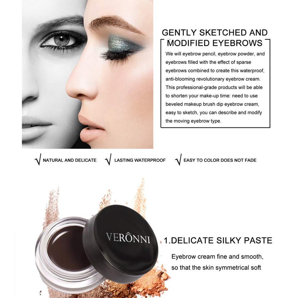 VERONNI Eyebrow Cream,Eyebrow Color Long Lasting Waterproof Eyebrow Pomade Gel,Eyebrows Enhancers Smooth Eye Brow Makeup 0.75oz(#01 Dark Brown))