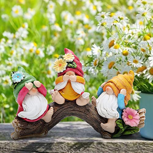 Hodao Spring Hear-No, See-No, Speak-No Gnomes Figurines Decorations Flower Gnomes Ornaments Scandinavian Tomte Elf Decor Gifts Summer Gnomes Figurines Decoration Home Table Spring Gnomes Decor