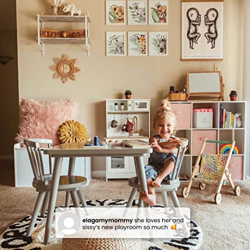 Delta Children Windsor Kids Wood Table and Chair Set (4 Chairs Included) - Ideal for Arts & Crafts, Snack Time, Homeschooling, Homework & More, Grey