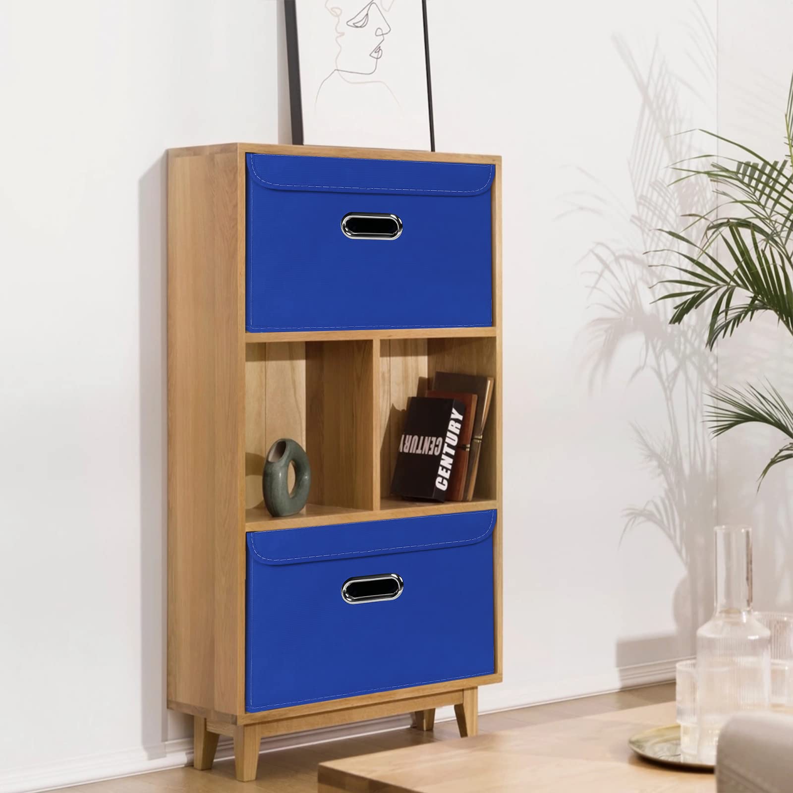 Yunkeeper Fabric Storage Bins with Lids Closet Organizers Foldable Cubes Basket with Handles Cube Boxes for Home ,Dark Blue