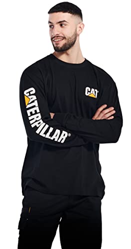 Caterpillar Men's Trademark Banner Long Sleeve Tee Shirts with Center Back Neck Wire Management Loop and CAT Logo, Black, X Large