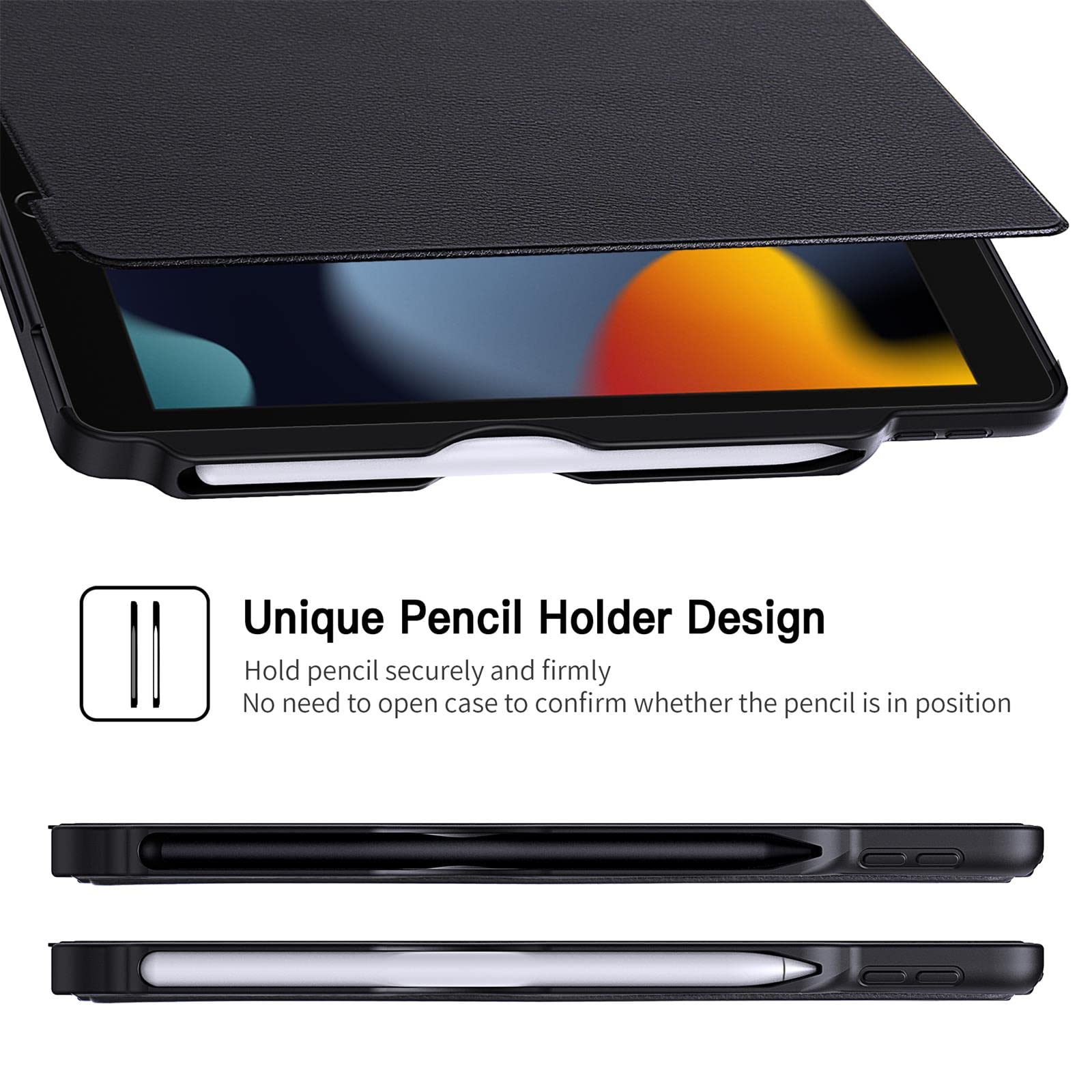 ZtotopCases for iPad 9th/8th/7th Generation 10.2 Inch, [5 Magnetic Stand Angles + Pencil Holder + Highly Shockproof +Auto Wake/Sleep], Premium PU Leather Cover for iPad 10.2 inch 2021/2020/2019, Black