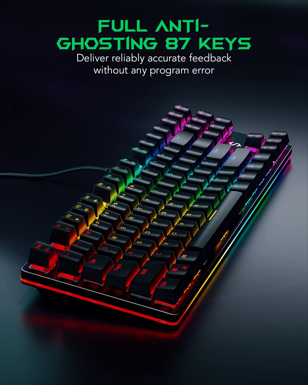 Black Shark RGB Mechanical Gaming Keyboard LED Backlit Wired Keyboard with Blue Switches, Fully Programmable, Anti-Ghosting 87 Keys for PC Laptop, Sixgill K1