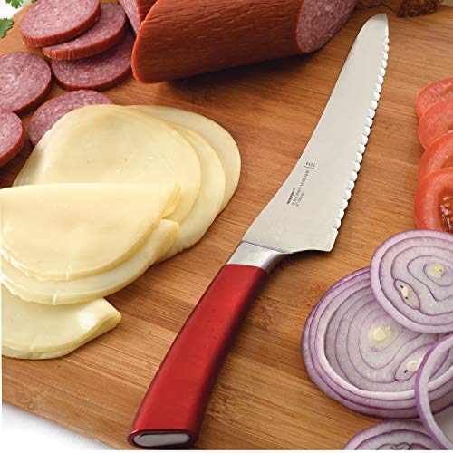 Norpro UNI Knife All Purpose Kitchen 8-inch Serrated Stainless Steel Blade for Tomatoes, Bread, Meat, Red