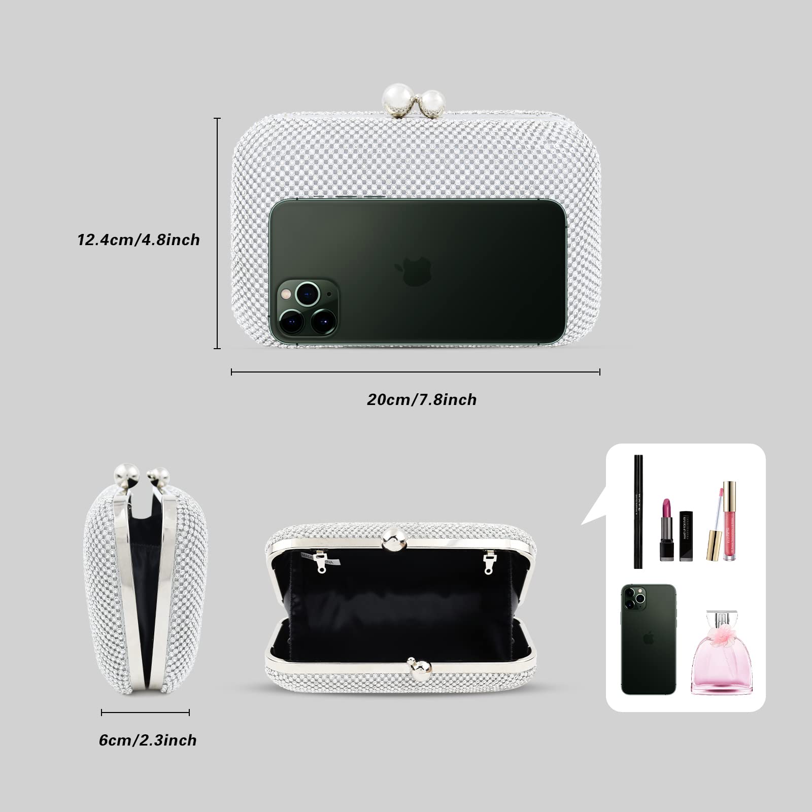 Bellawish Silver Clutch Purses for Women Wedding Rhinestones Crystal Women'S Evening Clutch Handbags for Bridal Parites Prom