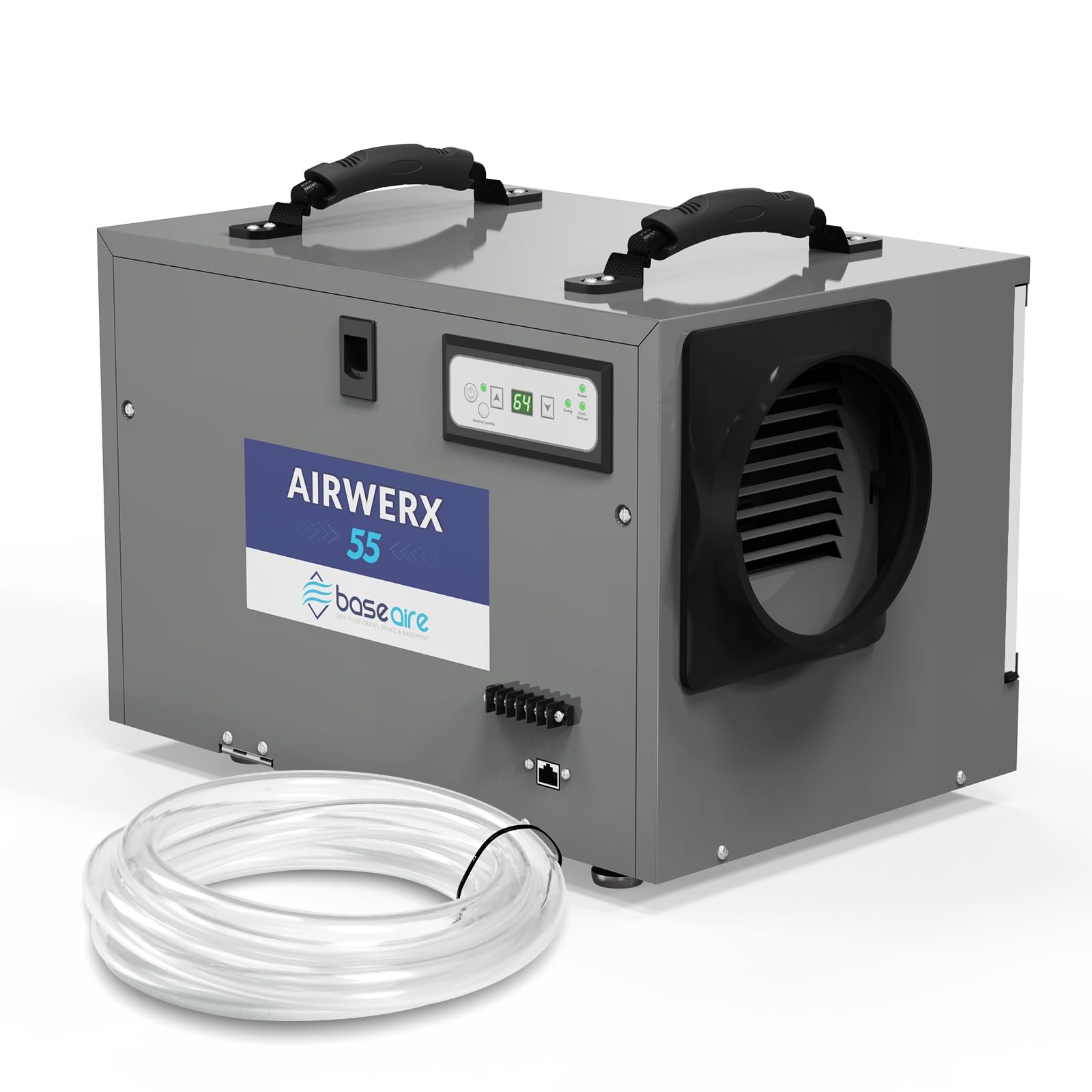 BaseAire 113 Pint Commercial Dehumidifier with Drain Hose for Crawl Spaces, Basements, Whole House, Compact, Portable, Auto Defrost, Memory Starting, 5 Years Warranty, Commercial Industrial Home Use