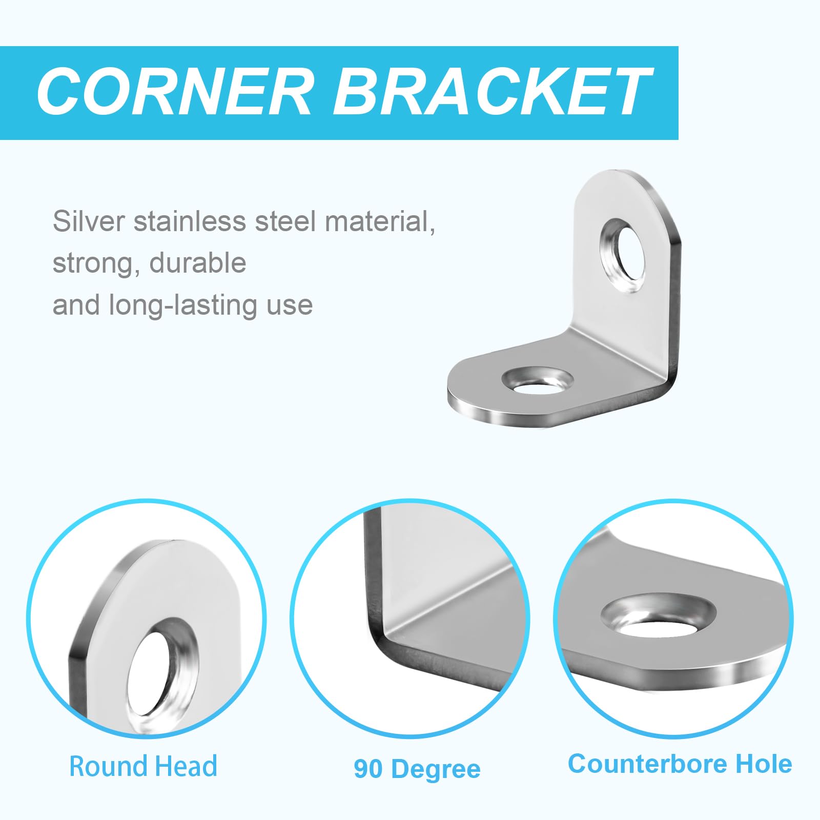 50 Pcs L Bracket Corner Brace MONKIPAER Metal Corner bracket 90 Degree Angle Stainless Steel Bracket with 100 Pcs Screws for securing wooden frames tables chairs bed furniture and other DIY structural