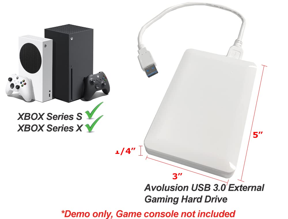 Avolusion 500GB USB 3.0 Portable External Gaming Hard Drive (for Xbox One X, S & Series X|S - Pre-Formatted) White - 2 Year Warranty