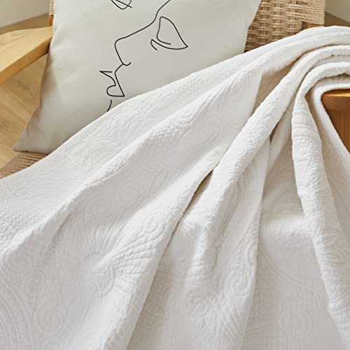 Brandream White Boho Sunflower Medallion Quilt Cotton Quilted Throw Blanket for Bed Couch Daybed 47 X 60 Inch Decorative Throw Blankets
