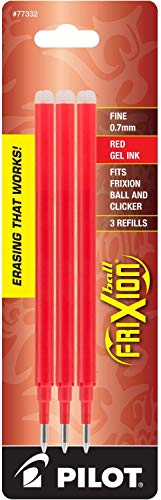 Pilot Gel Ink Refills for FriXion Erasable Gel Ink Pen, Fine Point, Red Ink, 7 Pack, 21 Refills Total