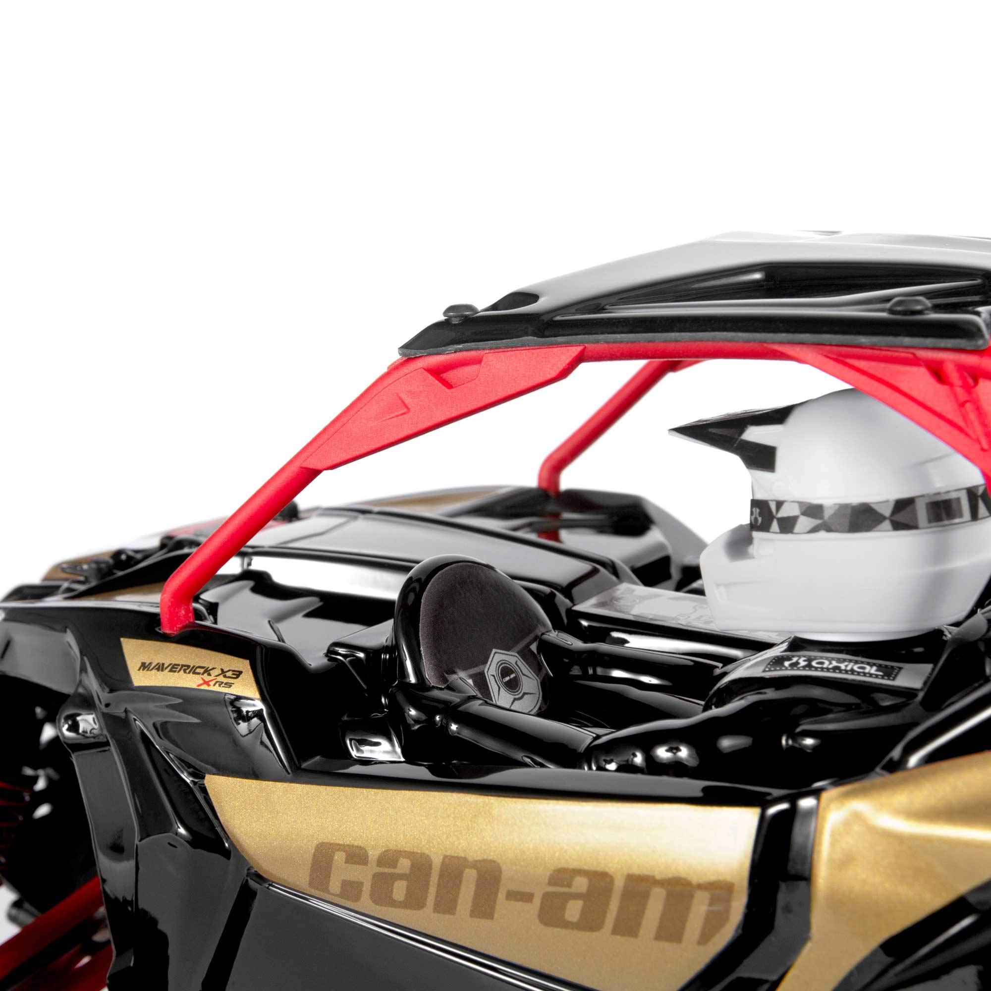 Axial Yeti Jr. Can-Am Maverick X3 RC Rock Racer 4WD Brushed Off-Road Side-by-Side 1/18 Scale RTR (Includes 2.4 Ghz Transmitter, Battery & Charger): AXI90069,Red, Gold and black