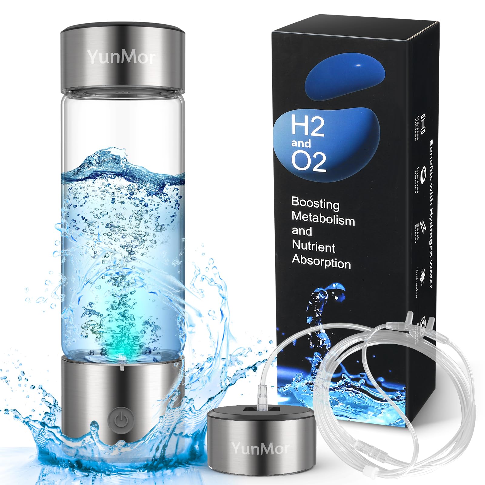 YunMor Hydrogen Water Bottle SPE PEM Technology Hydrogen Inhalable Hydrogen Water Bottle Generator 3-Minute Quick Electrolysis 2800ppd Hydrogen Water for Home, Office, Daily Drinking