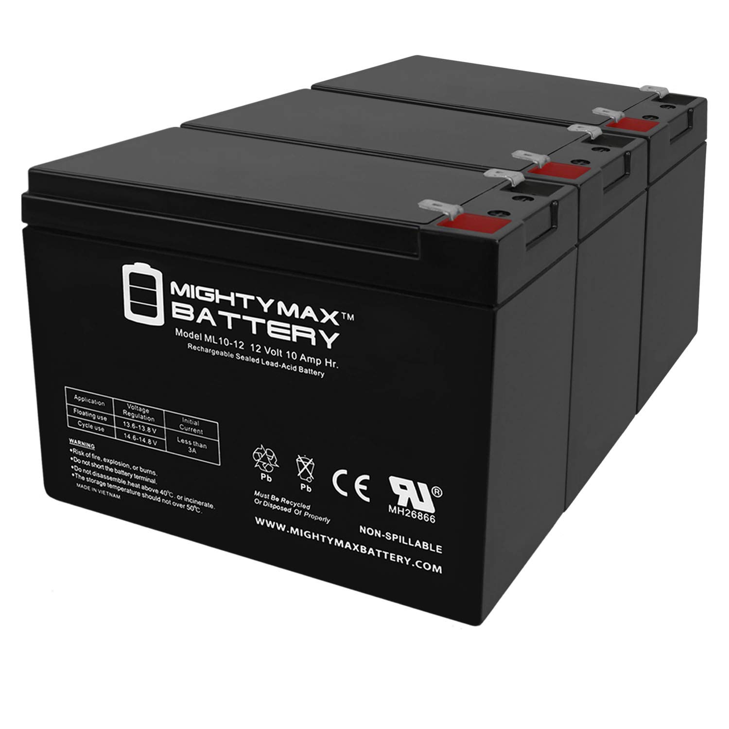 Mighty Max Battery 12V 10AH SLA Replacement Battery for 109101-77301-10L - 3 Pack