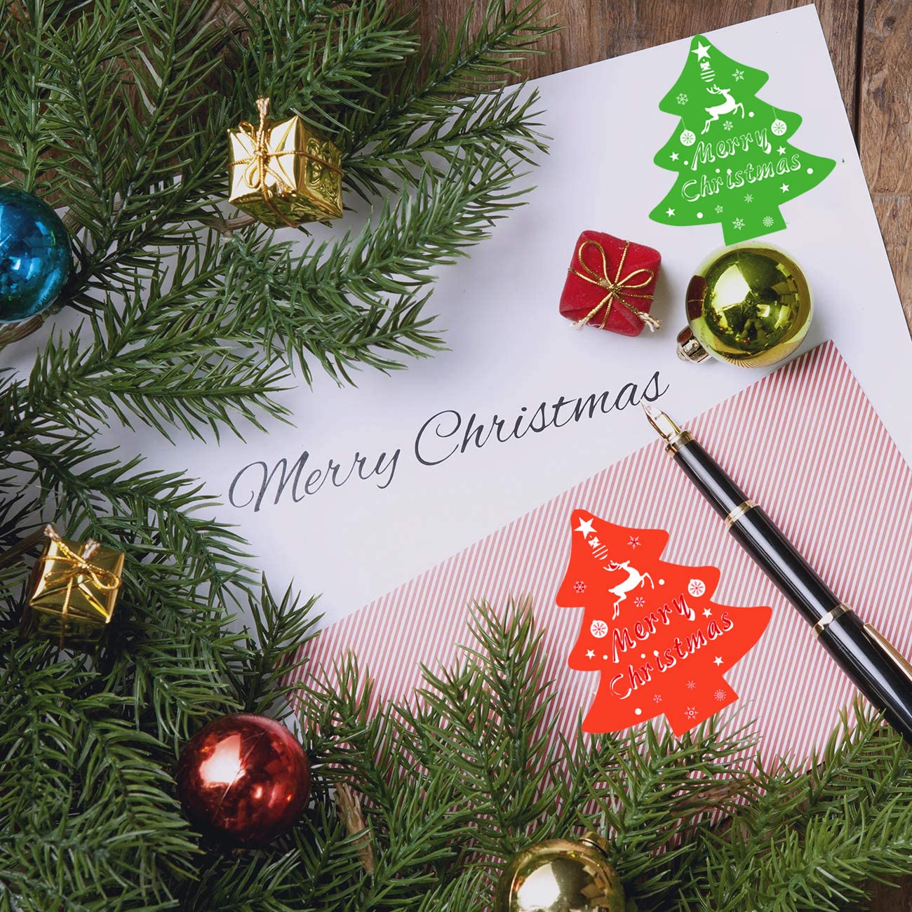 320 pcs Christmas Tree Stickers 2.3 X 2.5 inch Christmas Stickers for Envelopes Merry Christmas Holiday Sticker with Christmas Elements Tree Design for Cards Gift Envelope Arts and Crafts
