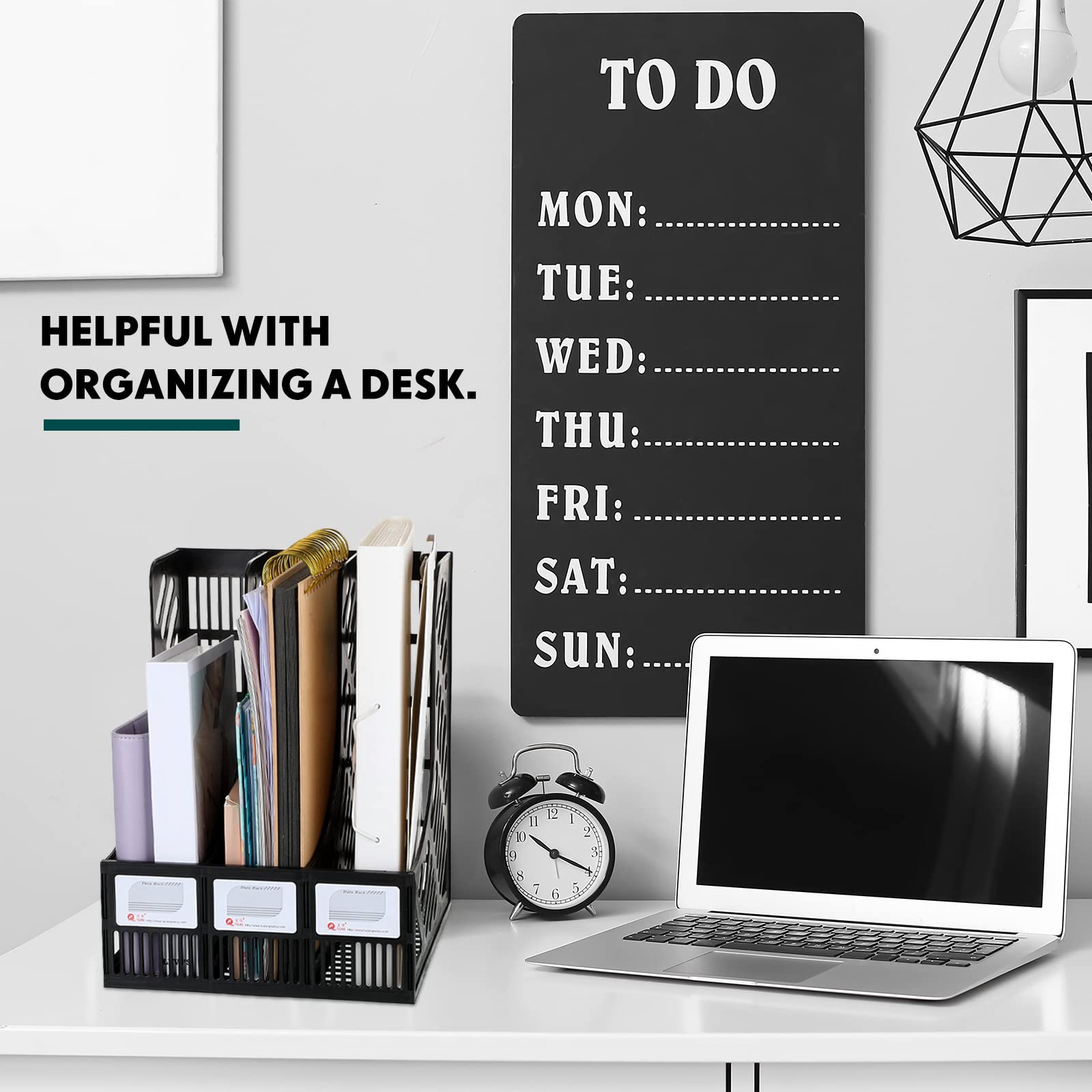 6 Pcs Magazine File Holder Sturdy Plastic Desk Organizers and Storage File Folder for Office Black Organization Binder Organizer with 3 Vertical Compartments for Home, Desk, School