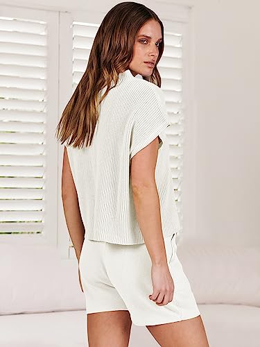 ANRABESS Women's Two Piece Outfits Sweater Sets Knit Pullover Tops and Casual Short Pants Tracksuit Matching Sets Loungewear 2023 Summer Fashion Clothes Sweat Suit 1122mibai-S