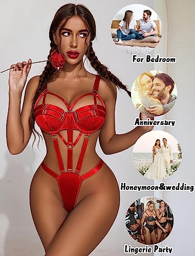 Avidlove Sexy Lingerie Set Lingerie Teddy One Piece Bodysuit Valentines Babydoll Red Large
