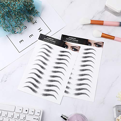 6 Sheets 4D Hair-Like Waterproof Eyebrow Tattoos Stickers Eyebrow Transfers Stickers Temporary Brow Tattoo Peel Off Grooming Shaping Eyebrow Sticker in Arch Style, 66 Pairs Black (High Arch Eyebrow)