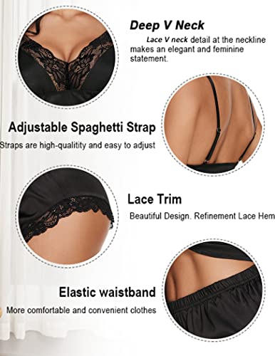 Avidlove Womens Pajama Set Satin Lingerie Sets Silk Lace Sleepwear Black Small