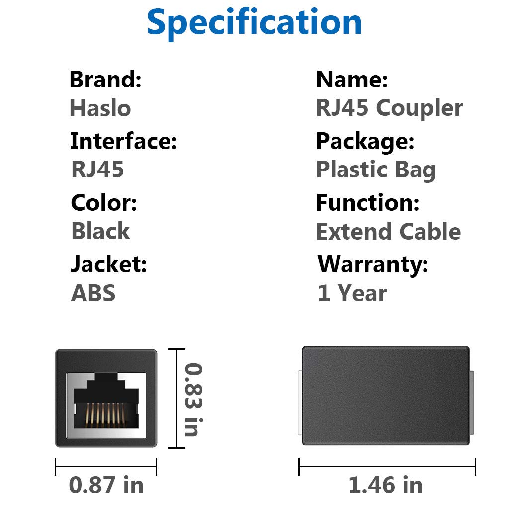 RJ45 Coupler 5 Pack Shielded Inline Gigabit Ethernet LAN Internet Network Patch Couplers Connectors for Cat7/Cat6a/Cat5e Ethernet Cable Extender Adapter Female to Female – Black