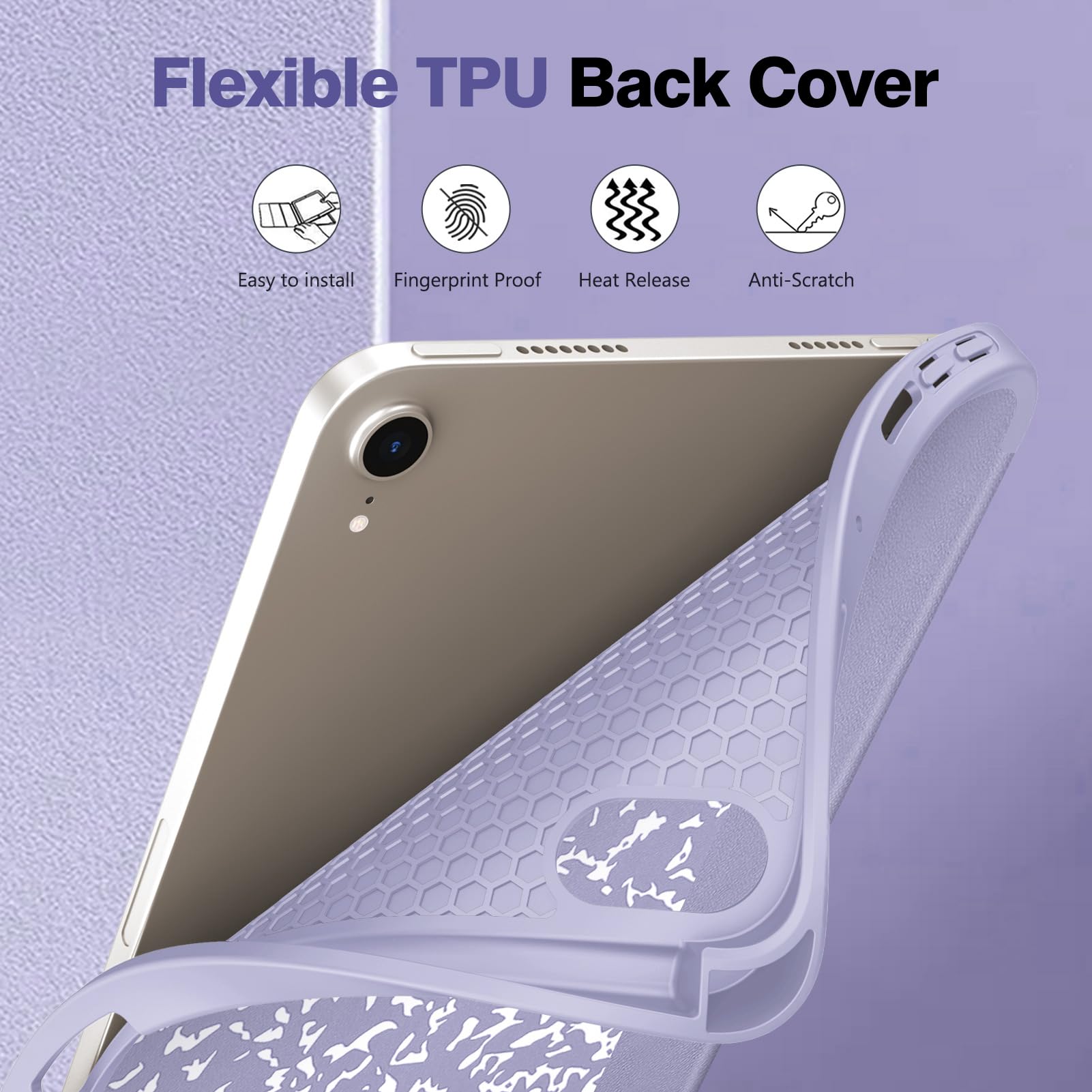 Fintie SlimShell Case for iPad Mini 7 (A17 Pro) 2024 / iPad Mini 6 2021 - [Built-in Pencil Holder] Soft TPU Protective Stand Back Cover for iPad Mini 7th/6th Generation 8.3 Inch, Composition Lilac