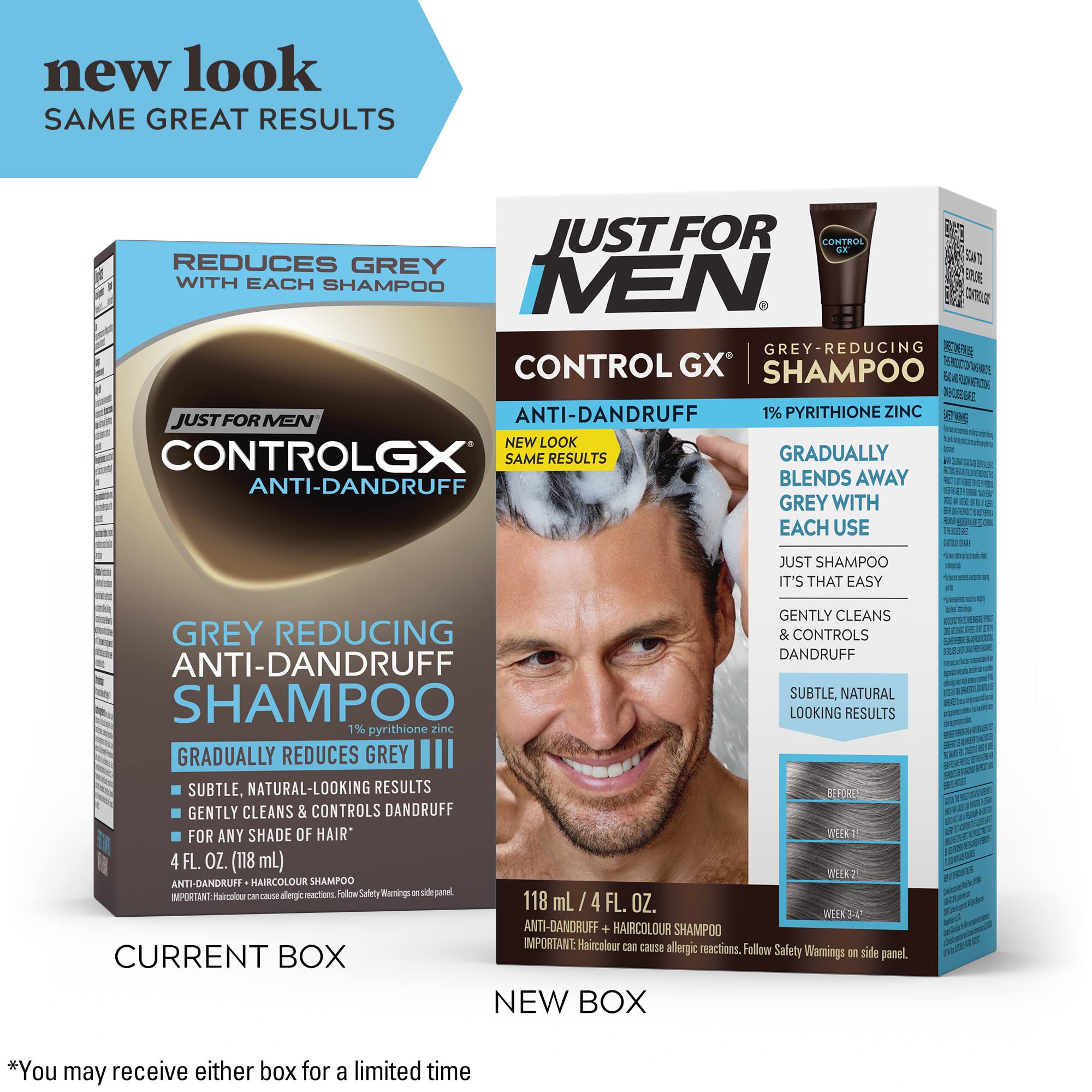 Just For Men Control GX Grey Reducing Anti-Dandruff Shampoo, Gradual Hair Color, Controls Dandruff with Zinc Treatment, 4 Fl Oz - Pack of 1 (Packaging May Vary)