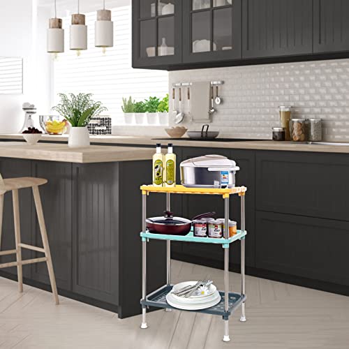 ruishetop Multicolor Plastic Storage Rack Easy Assembly Space Saving for Kitchen Laundry Room Bathroom (3-Tier)