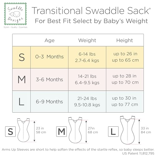 SwaddleDesigns Transitional Swaddle Sack with Arms Up Half-Length Sleeves and Mitten Cuffs, Medium, 3-6 Months, 14-21 lb, Heathered Gray (Arms Up Swaddle, Transition Swaddle Sleep Sack)