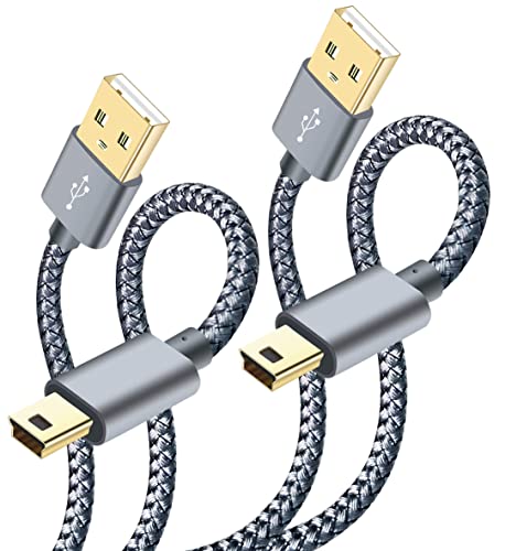 SIOCEN Mini USB Cable Braided 6ft, Type A Male to Mini-B Cable Charging Cord for Garmin Nuvi,PS3 Controller Charger,Mini USB 2.0 Power Data Wire for GoPro Hero 3 4,Canon Camera,Dash Cam,MP3 Player