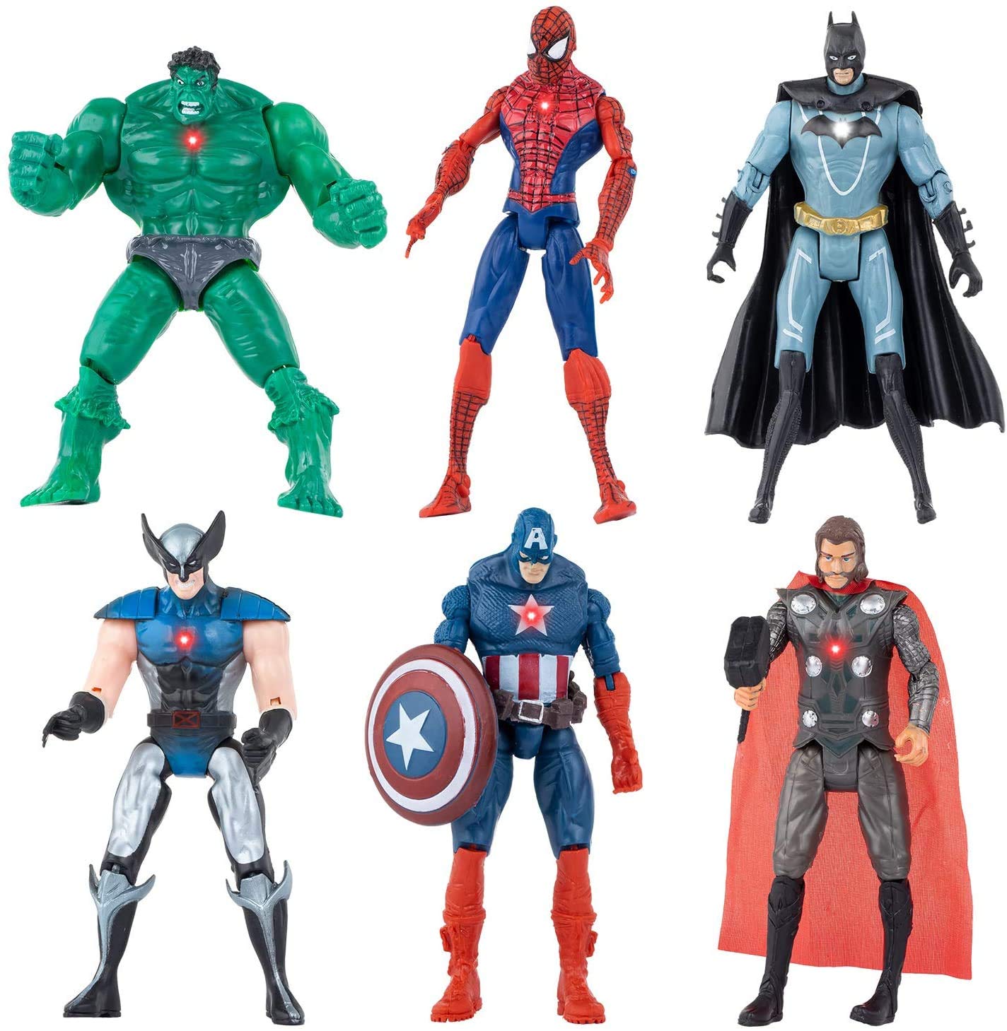 6 PCS Super Hero Adventures Figures Includes Batman, Hulk, Spiderman, Thor, Ironman & Captain America Model Hero Cake Topper Superhero Avengers Collectible Party Supplier
