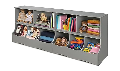 Badger Basket Multi-Bin Toy Storage Organizer and Book Shelf for Kids - Gray