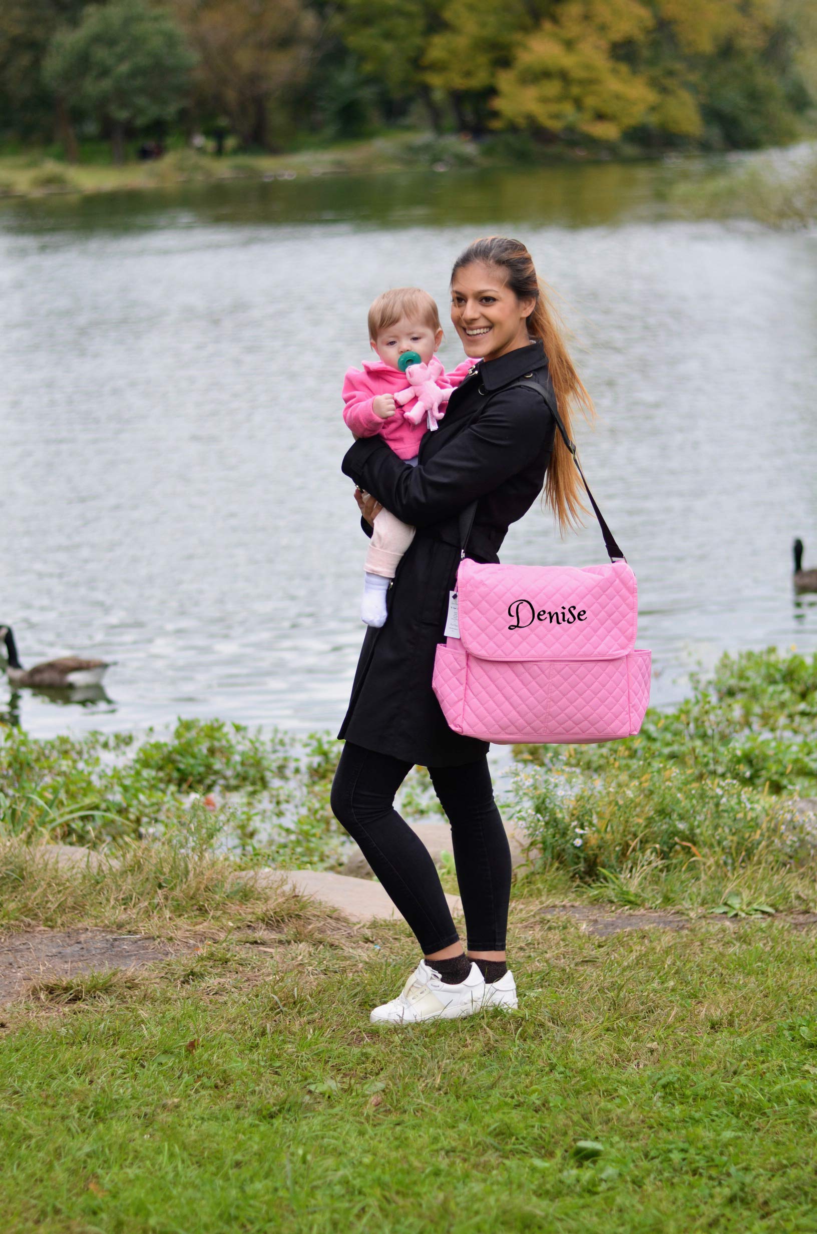Dream Embroidery PERSONALIZED Large Diaper Bag Messenger Bag Baby Shoulder Bag Monogram (Pink)